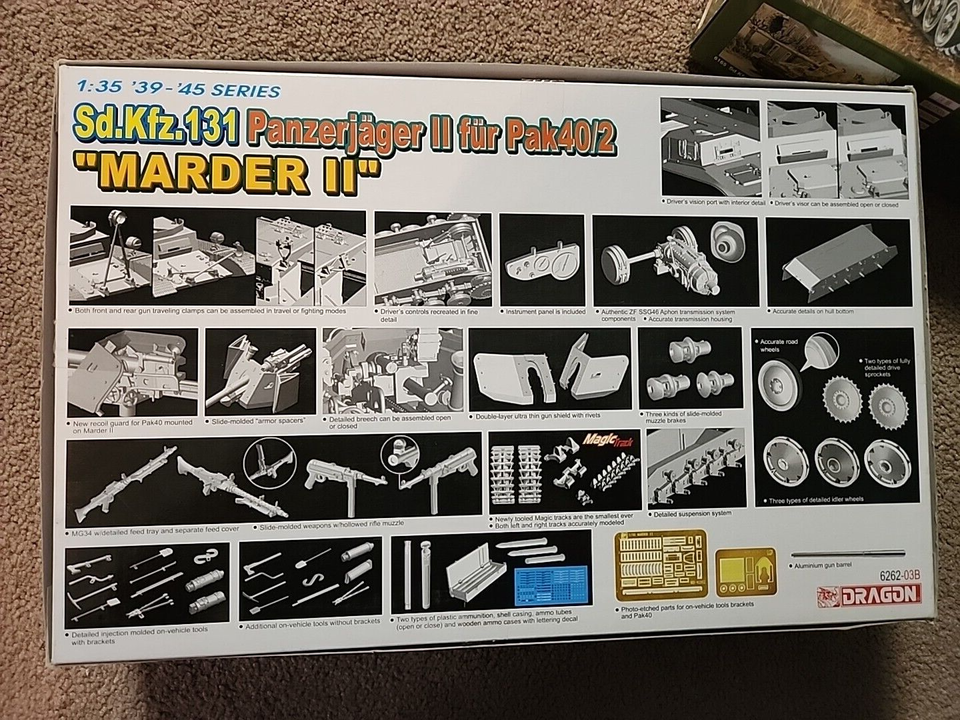 DRAGON Sd.Kfz.131 Panzerjager II fur Pak40/2 MARDER II Tank Kit #6262 ...