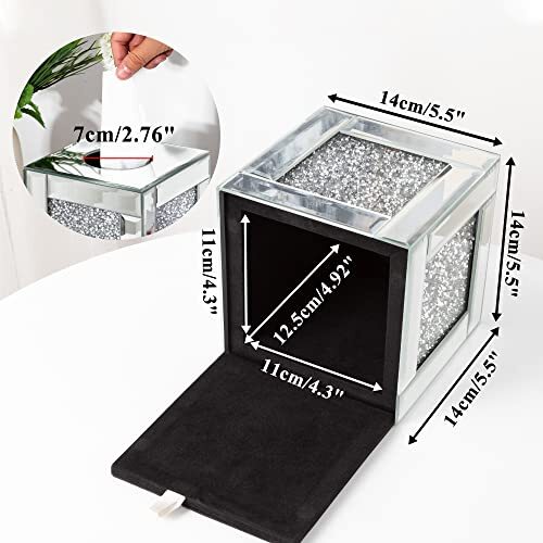 Mirrored Tissue Box Cover Holder Square Glass Facial Tissue Holder With ...