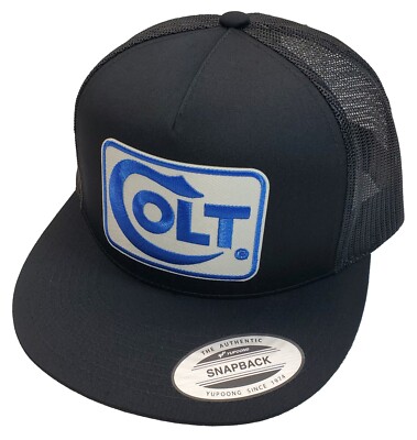 Colt Patch on Yupoong Trucker Hat YP Classic 6006 Snapback Black/Black | eBay