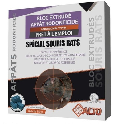 Appât raticide souricide rat souris milieu sec humide bloc brodifacoum ALTO 7 sa | eBay