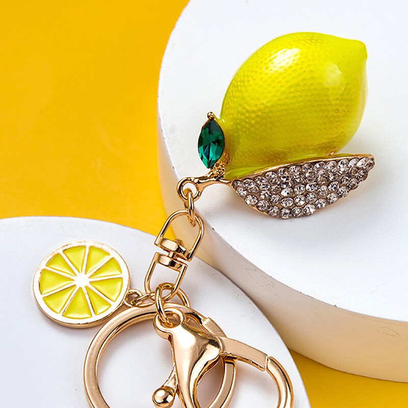 Creative Simulation Fruit Lovely Small Rhinestone Lemon Key Chain Car ...