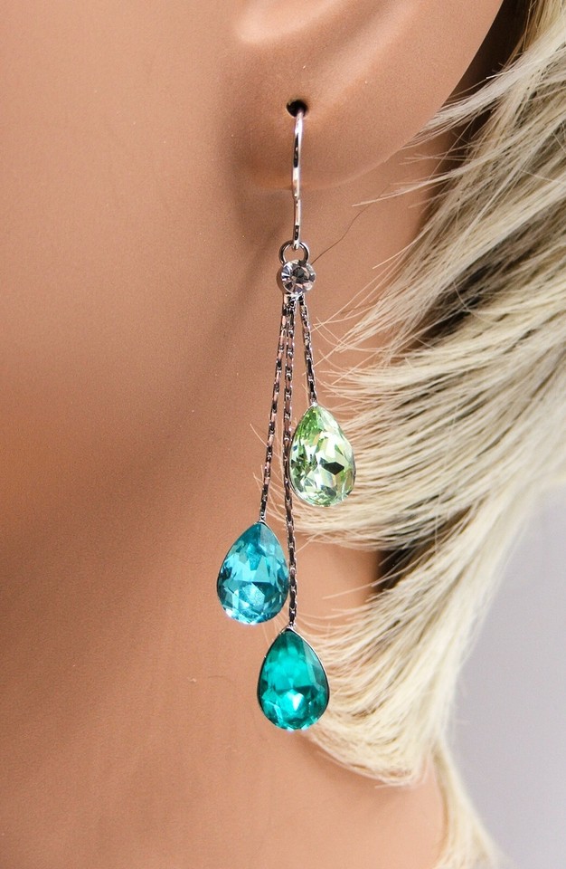 Silver-Tone Water Drop Tri-Color Pear Cut CZ Dangle Earrings | eBay