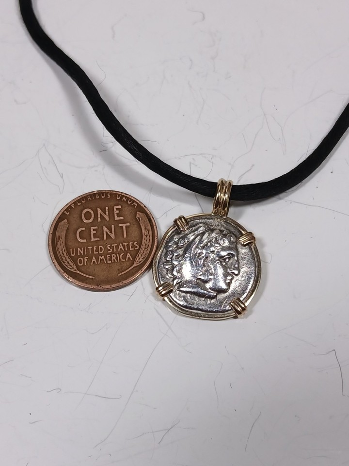 Alexander the Great Ancient Greek Tetradrachm Coin Silver Necklace 14K ...