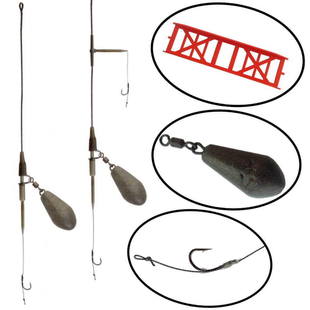 Karpfenmontage POWER LEAD CLIP Komplett gebunden Leadcore Leader Safety ...