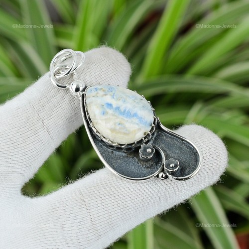 Anniversary Gift For Her Natural Blue Scheelite Gemstone Pendant 925 ...