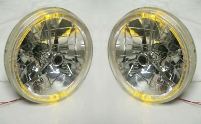 PAIR Street Rod 7" Tri Bar Black Dot Headlights w/ AMBER LED Turn ...