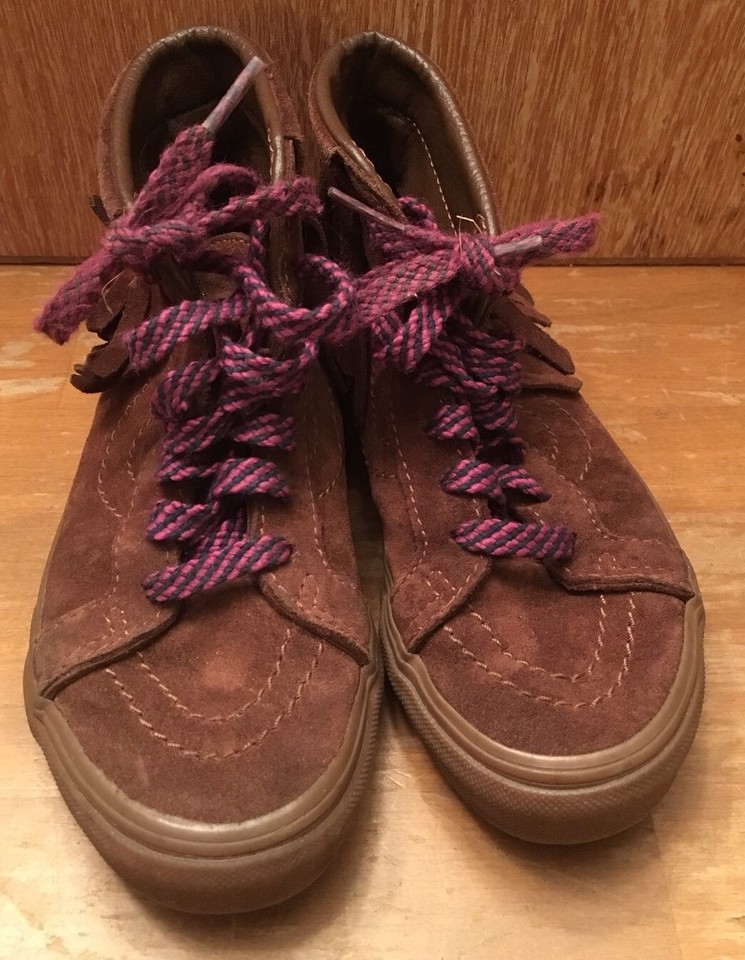 Vans~Off The Wall~Kids Girls Fringe Moccasin Style Lace Up Brown SZ 1 ...