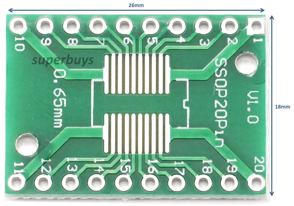 6pc SOP20 SSOP20 TSSOP20 SMD to DIP20 Adapter Breakout PCB Converter ...