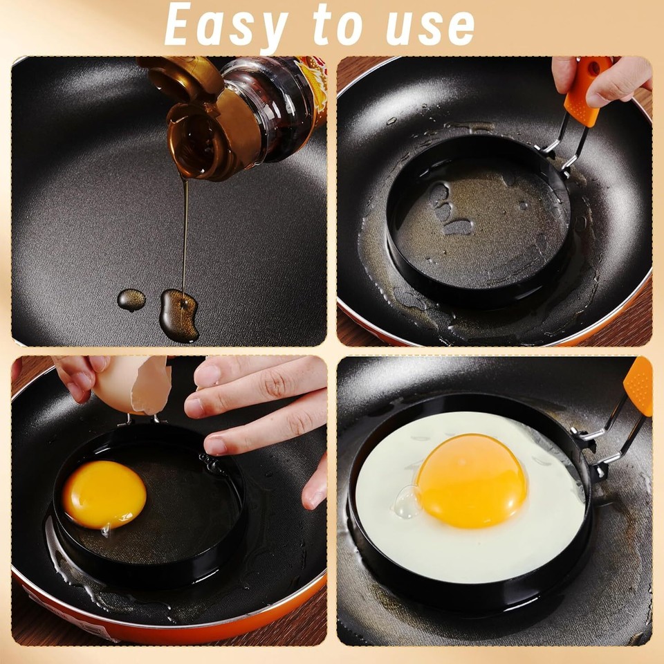 4 Pcs Non Stick Fried Egg Shaper Stainless Steel Pancake Ring Mold ...
