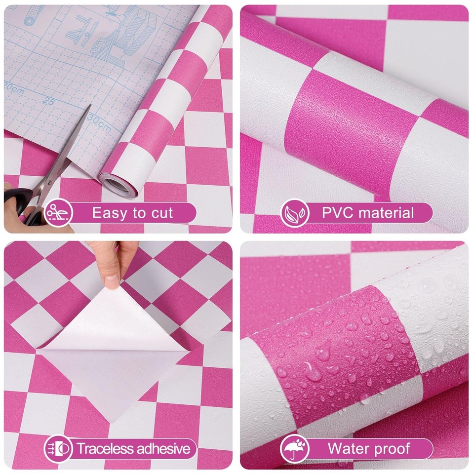 Amiya Checkered Wallpaper Peel and Stick Hot Pink Checkerboard Contact ...