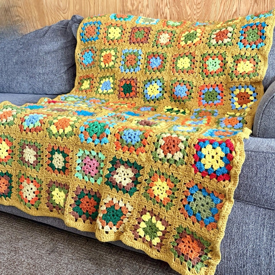 Vintage 70s Handmade Groovy Granny Square Warm Toned Colorful Afghan | eBay