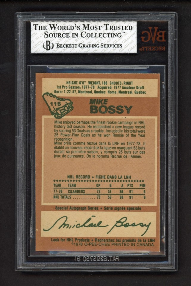 1978-79 OPC #115 MIKE BOSSY ROOKIE CARD BVG BGS 8 NEAR MINT-MINT | eBay