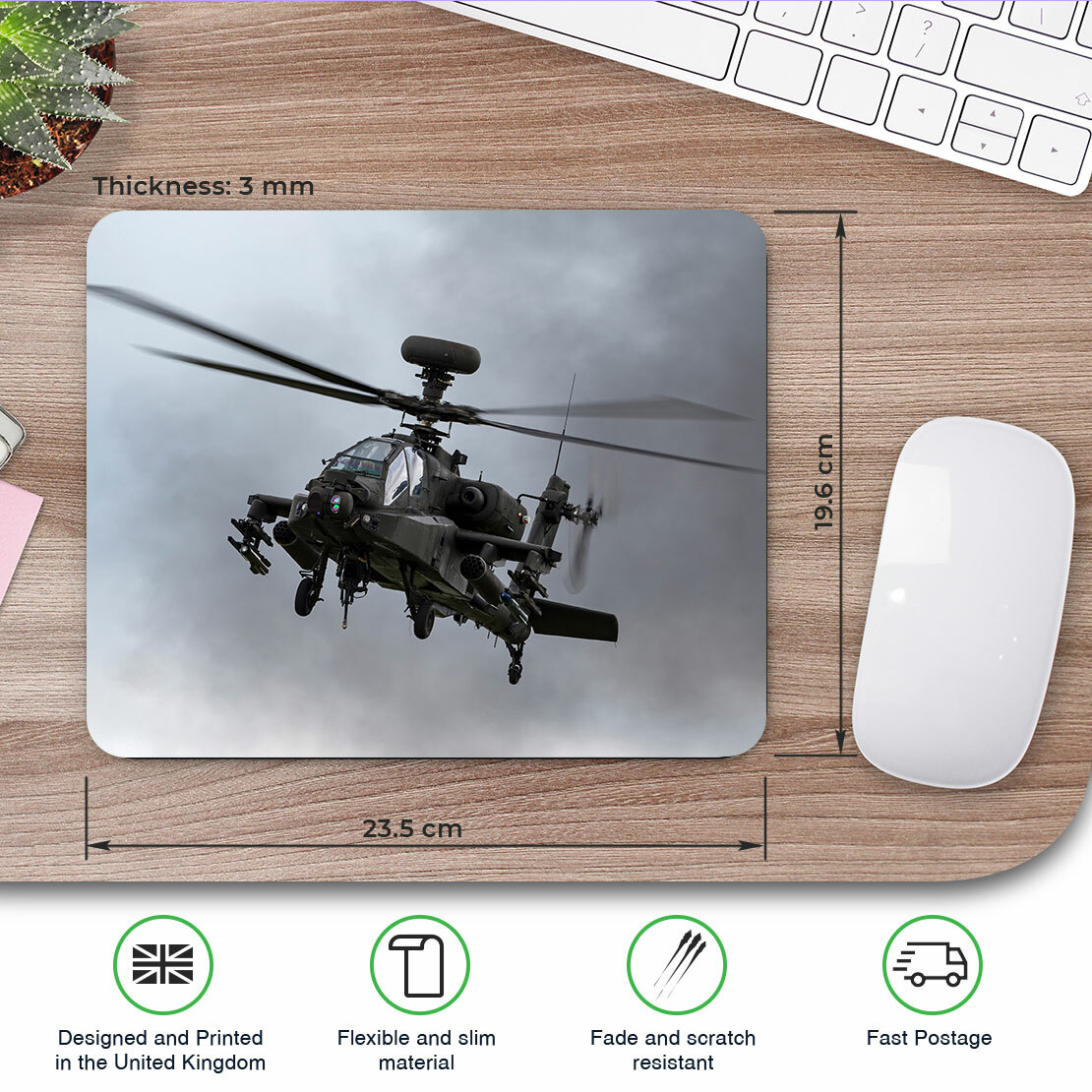 Computer Mouse Mat - Apache Military Helicopter WAH-64D Office Gift ...