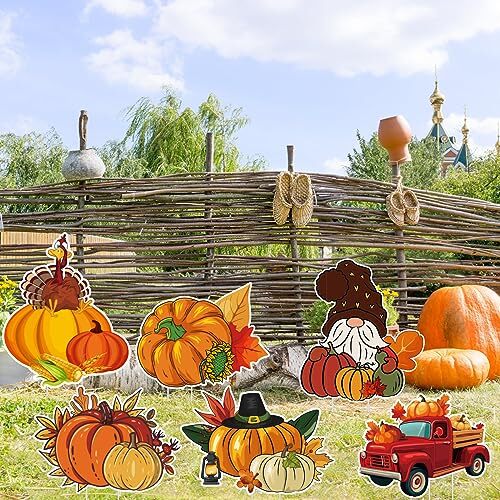 8 PCS Thanksgiving Yard Signs with Stakes Vintage Pumpkin orange | eBay
