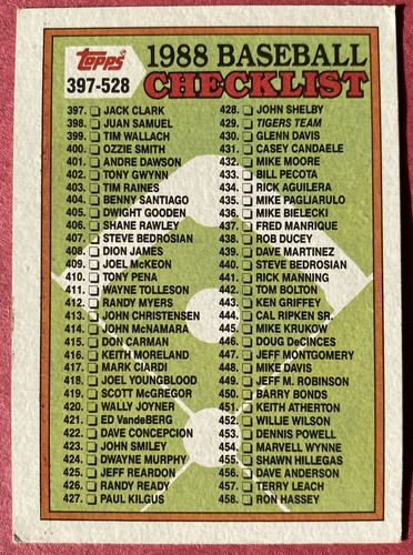 1988 Topps Baseball Card Checklist #528 (397- 528) | eBay
