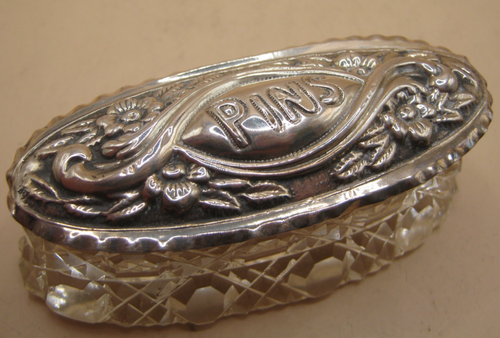 Birmingham 1907 Sterling Silver & Glass Table Box With Embossed Wording ...