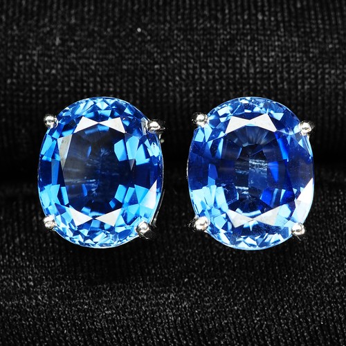 Luscious Vivid Blue Sapphire 10.25Ct 925 Sterling Silver Handmade Stud ...