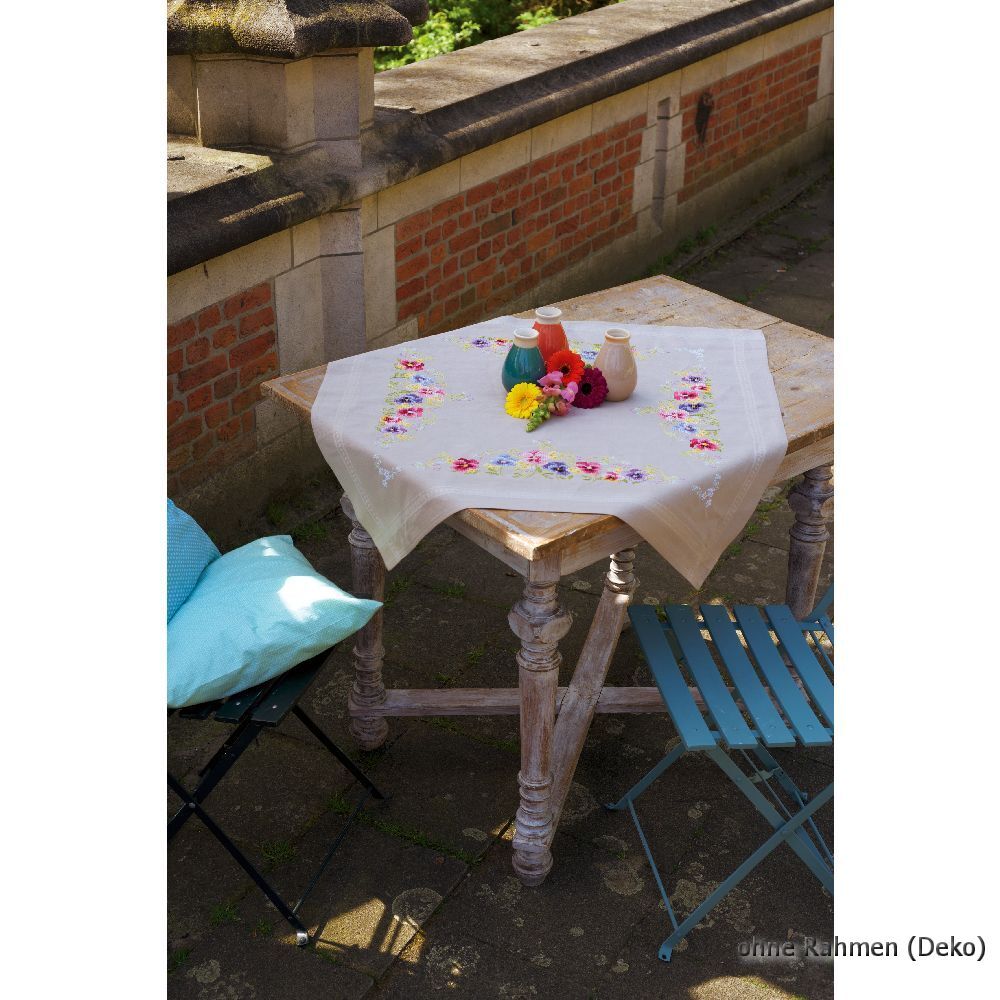 Vervaco tablecloth stitch embroidery kit Violets, stamped, DIY | eBay