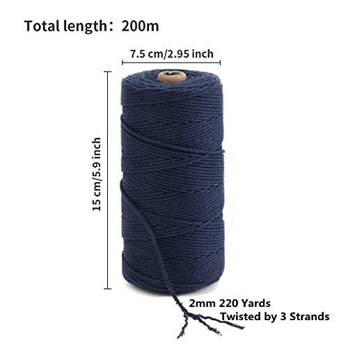 Macrame Cord 2mm x 220 Yards About 200m Colored Macrame Rope 100% ...