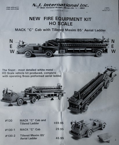 HO: 1950's Mack C Cab w/ Maxim 85' Aerial Ladder, 2 cast metal & brass ...