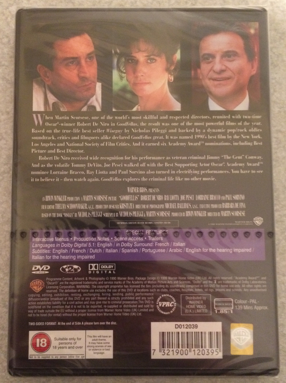 GOODFELLAS DVD [New / Sealed] 1999 D012039 Ray Liotta, Robert De Niro ...