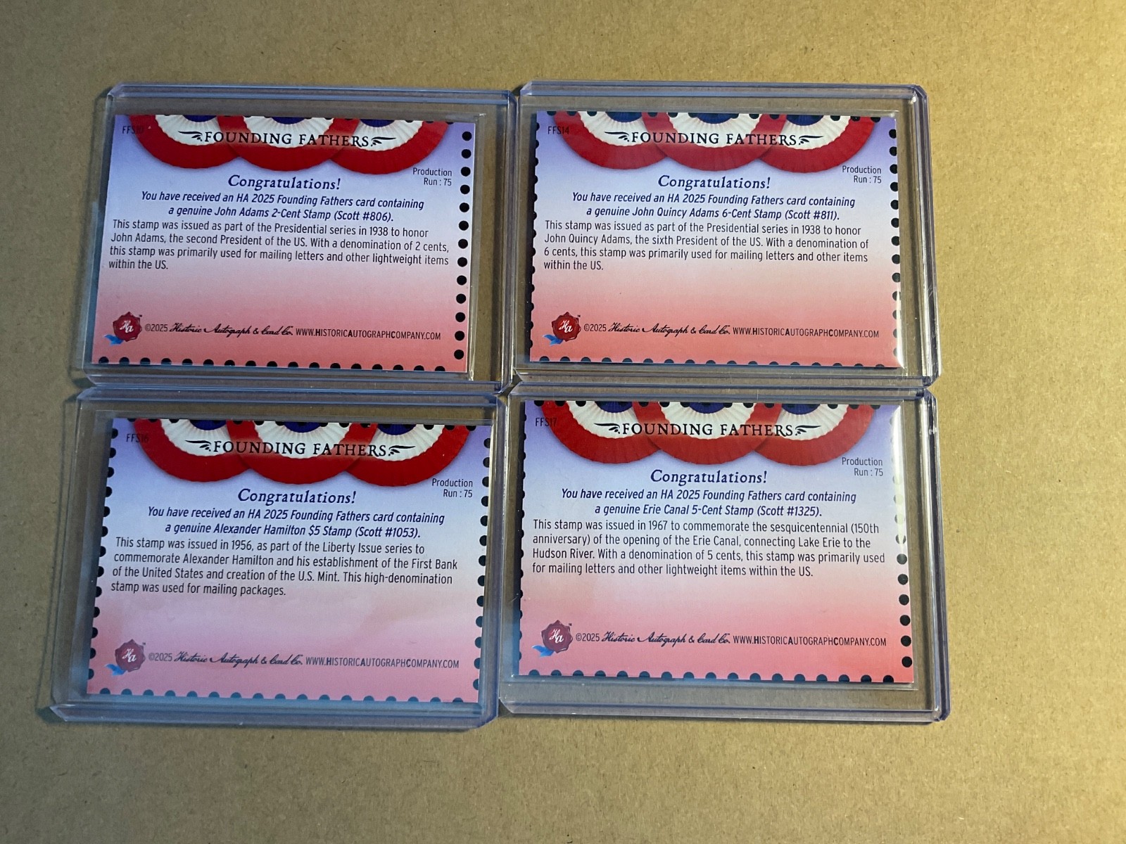 2025 Historic Autographs Founding Fathers Lot of 4 Diff. Stamp Cards ...