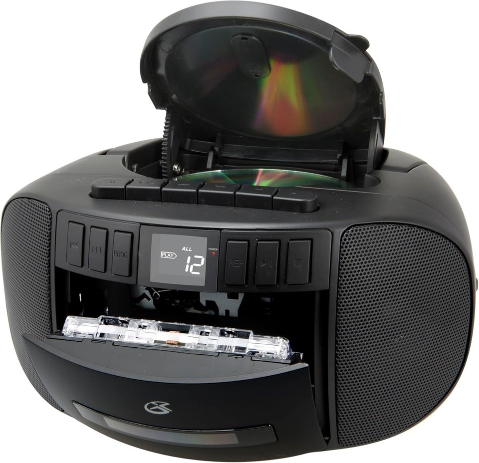 GPX BCA209B Portable Am/FM Boombox with CD and Cassette Player, Black ...