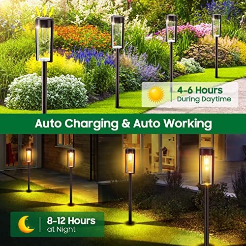 Solar Pathway Lights Outdoor 6 Pack Upgraded Super Bright Up To 12 Hrs ...