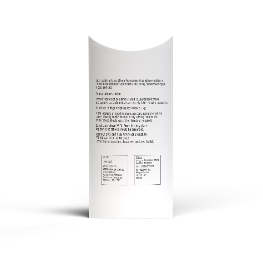 Droncit Dog Cat Tapeworm Worming Tablets Wormer (50mg Tablet - AVM-GSL ...