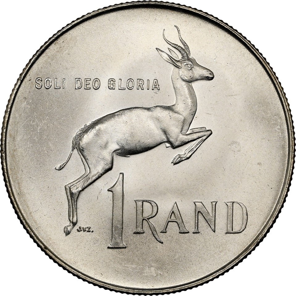 1966 SOUTH AFRICA SILVER 1 RAND ENGLISH SPRINGBOK NGC MS 65 BRIGHT GEM ...