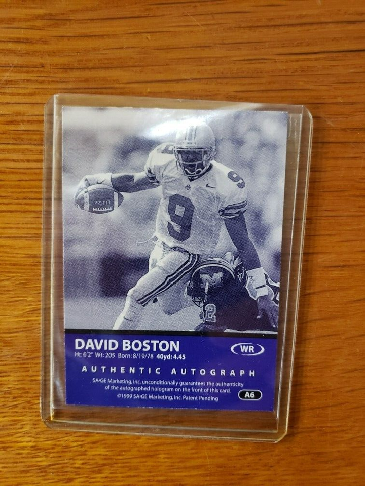 1999 SAGE Signed Autographs Red #A6 David Boston # 252/869 | eBay