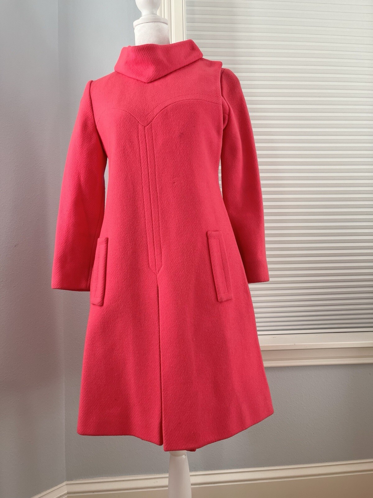 Bright Neon Rare Vintage 60s Pink Wool Mini Coat Dres… - Gem