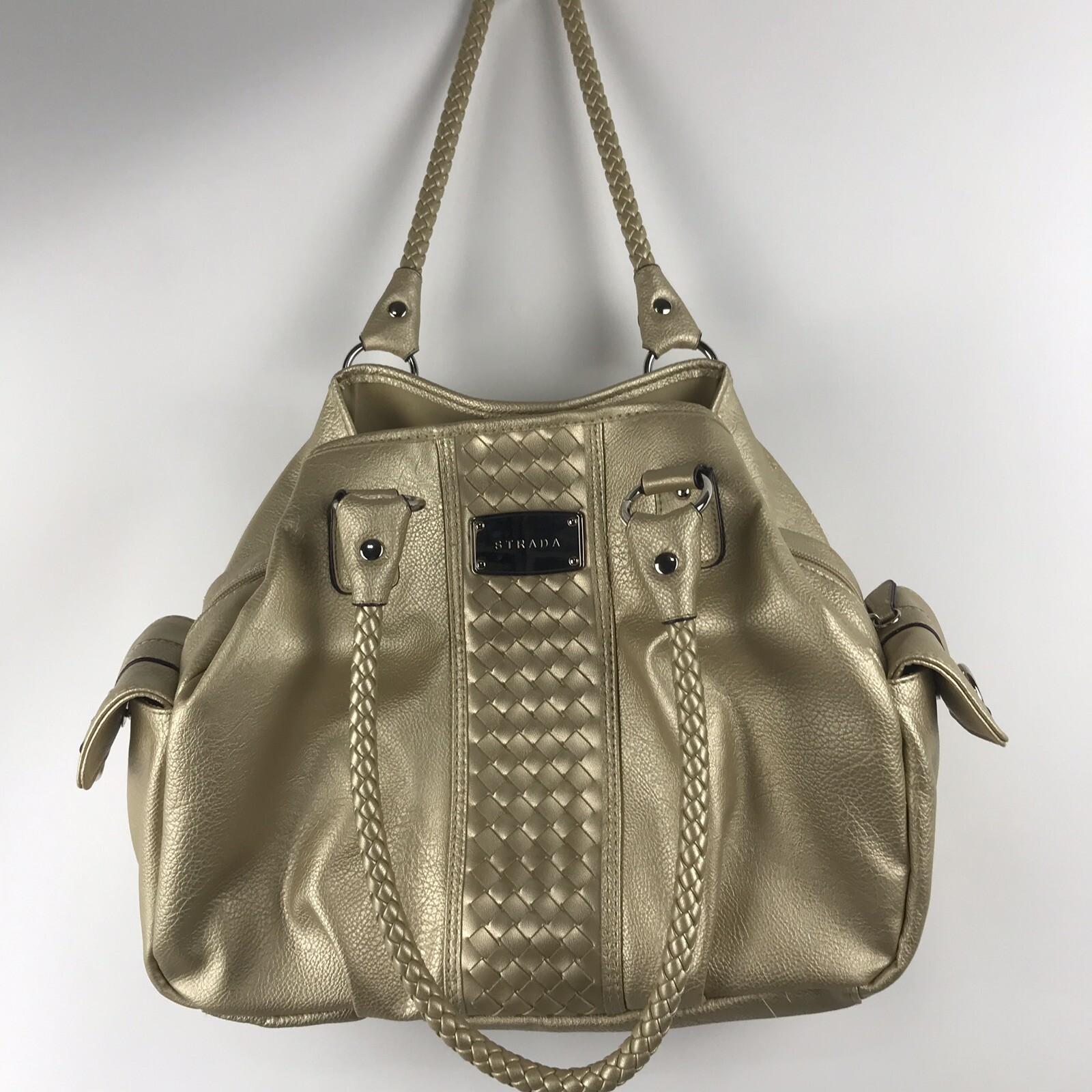 Strada Handbag Shoulder Purse Gold Woven Handles And Details EUC | eBay