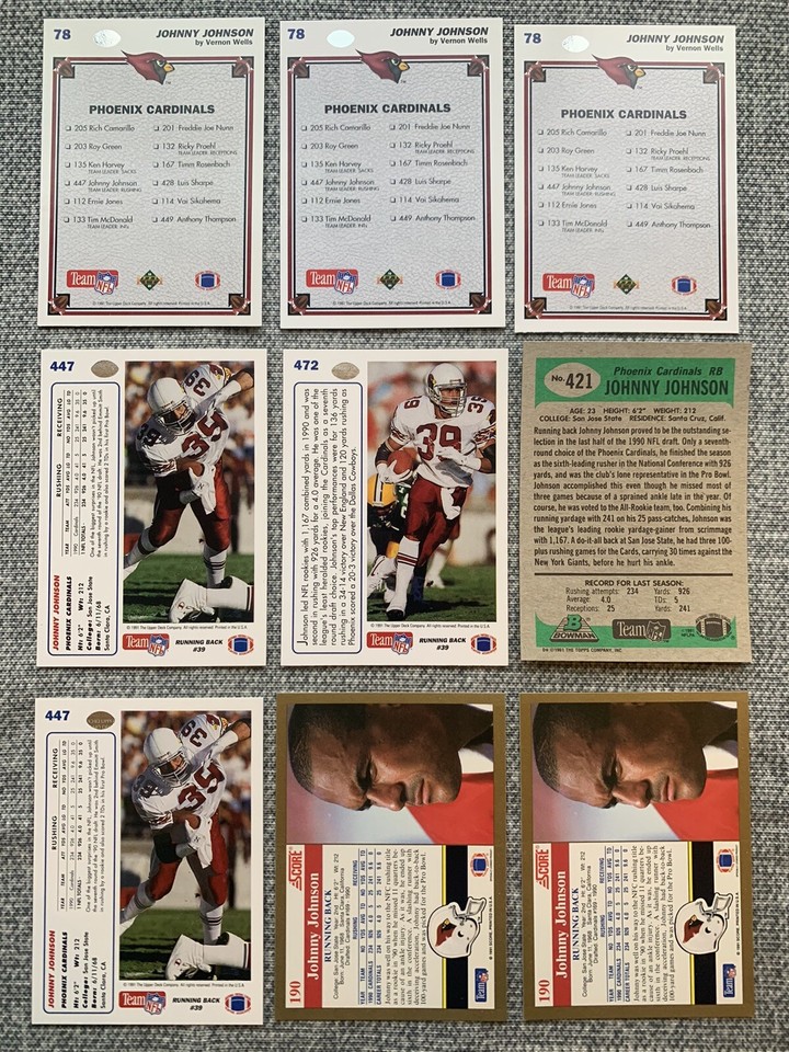Johnny Johnson Arizona Phoenix Cardinals 9-Card 1991 Lot Team MVP | eBay