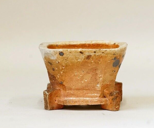 Japanese bonsai pot TOJI 陶慈 signed Brown glazed Unique 4 legs w3.3 ...