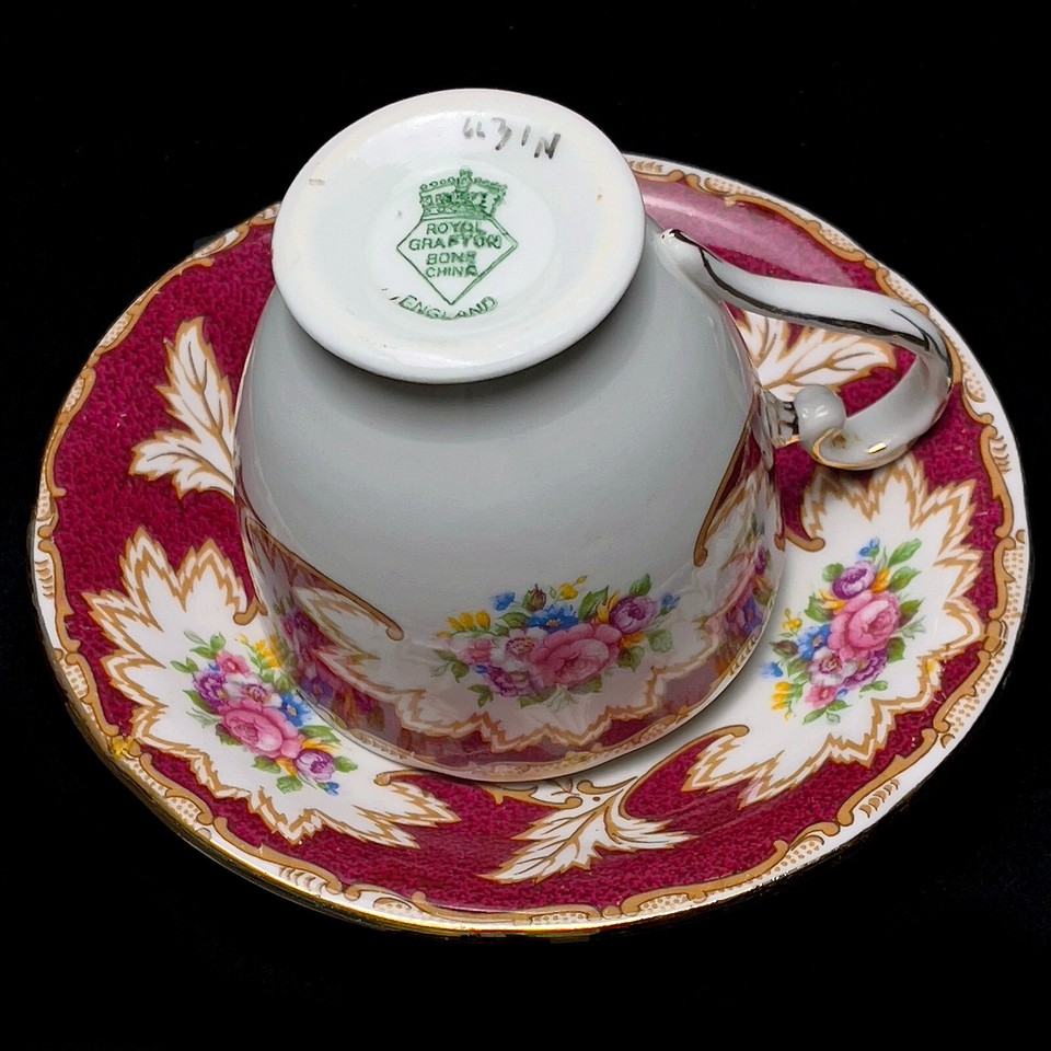 Royal Grafton Fine Bone China Tea Cup and Saucer Academy Burgundy ...
