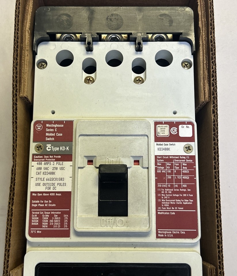 WESTINGHOUSE,KD3400K,CIRCUIT BREAKER 400AMP 3POLE 600VAC NEW | eBay