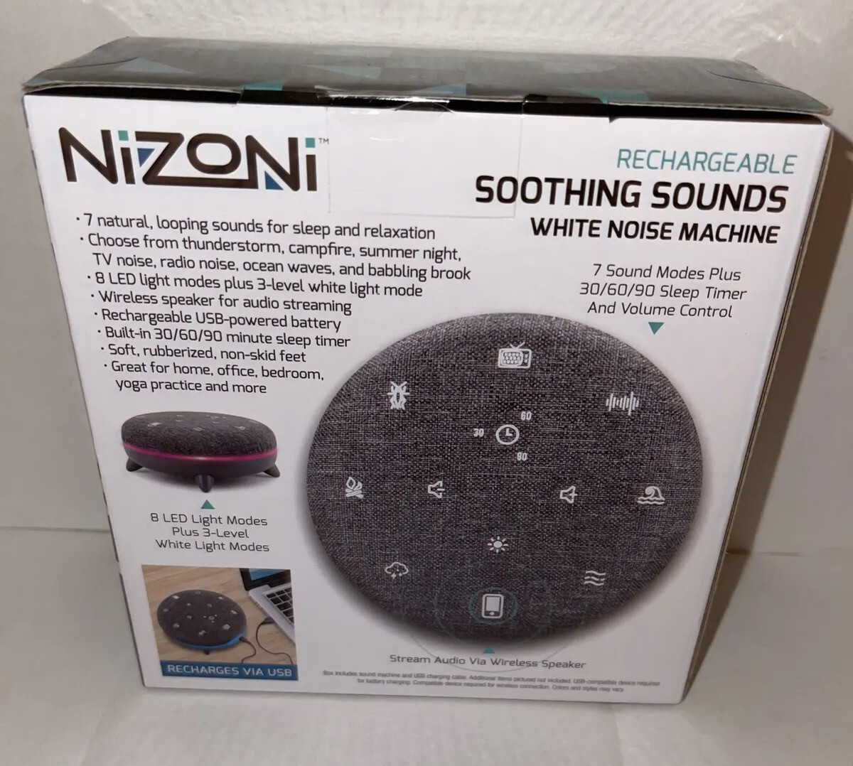 Nizoni dream Machine White Noise Rain Wind Soothing Sounds Therapy ...
