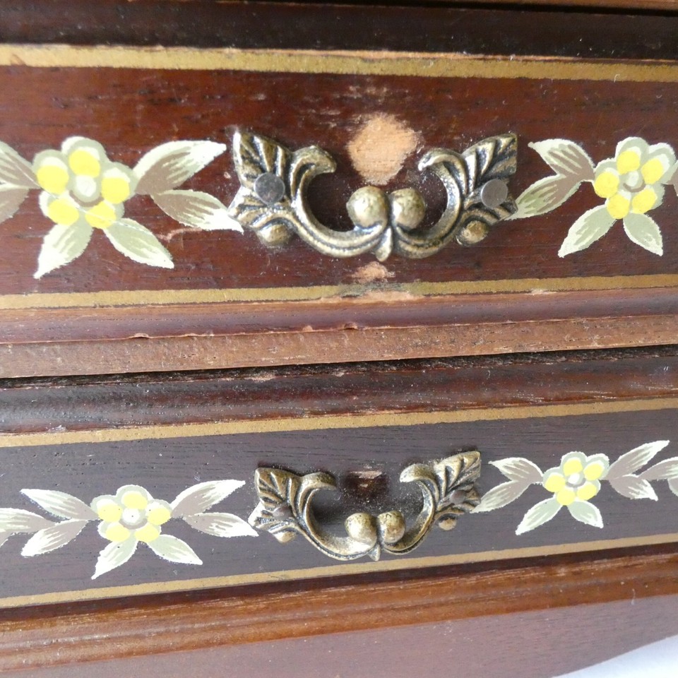 Vintage Wooden Mini Chest Of Drawers Trinkets Jewellery Box Folk Art ...