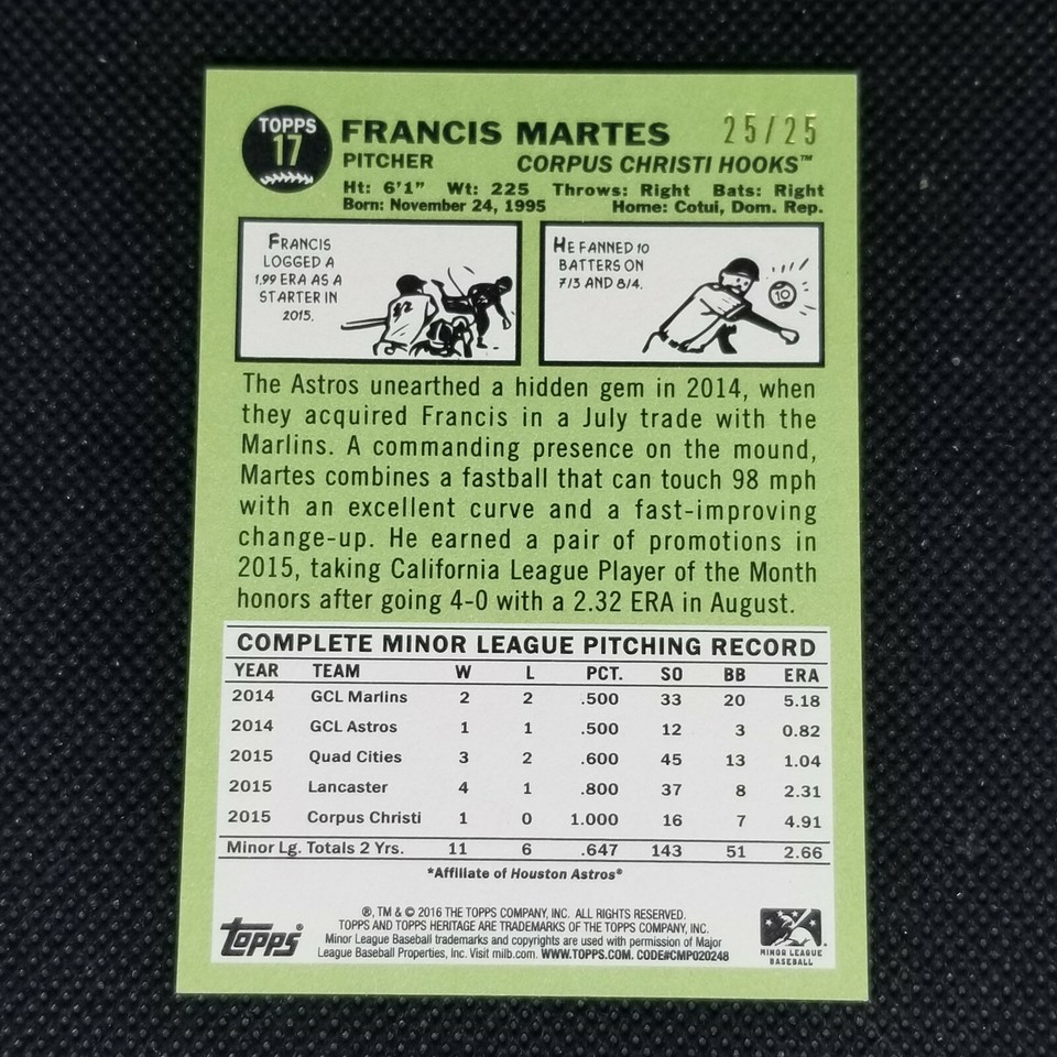 2016 Topps Heritage Minors Francis Martes Peach 25/25 #17 Houston ...