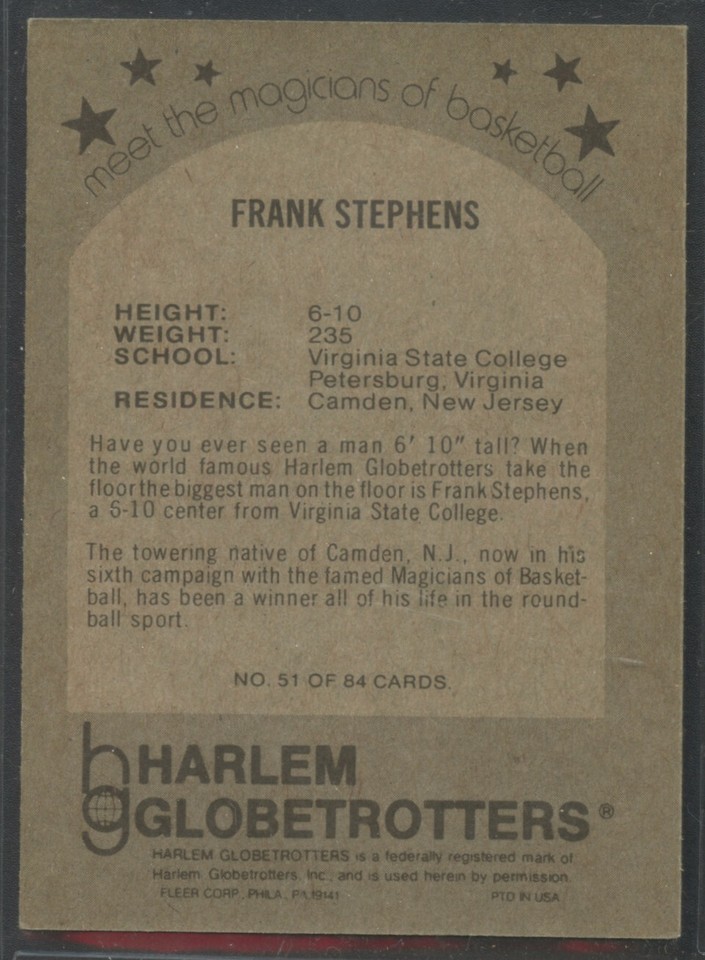 1971 Fleer Harlem Globetrotters #51 Frank Stephens | eBay