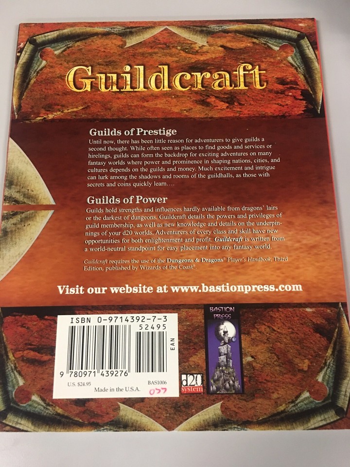 D20 Bastion Guildcraft Rpg Book | eBay