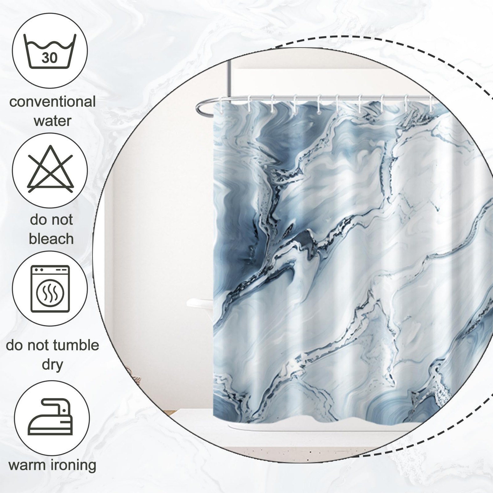 TYLCLTX Navy Blue Marble Shower Curtain Waterproof Fabric 72x84 inch | eBay