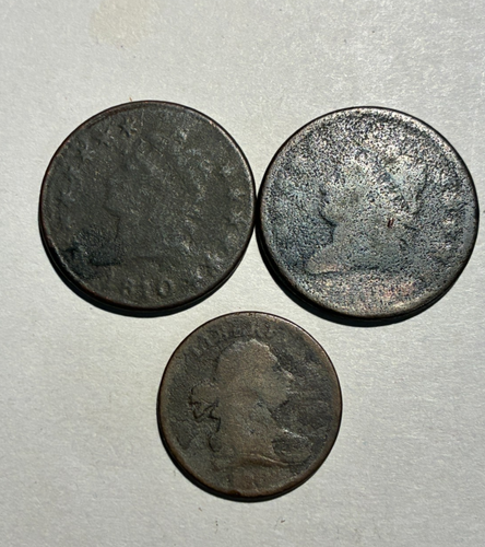 2 Classic Head Large Cents: 1810 and 1808 (09?), one Draped Bust 1/2 ...