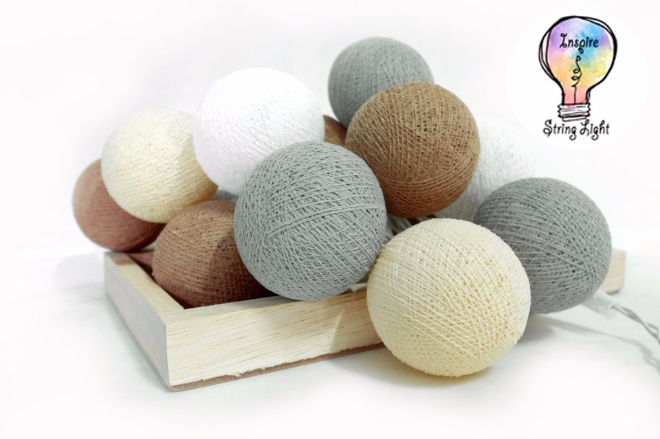 20 COTTON BALLS STRING FAIRY LIGHTS PARTY,PATIO,DECOR,CHRISTMAS,WEDDING ...