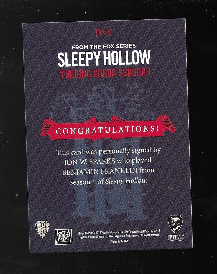 Sleepy Hollow 2015 season 1 autograph card JWS Jon W. Sparks - Benjamin ...