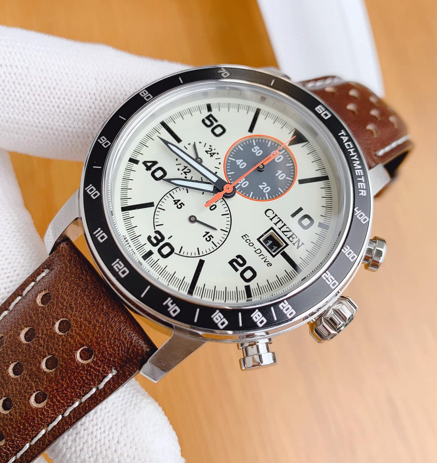Citizen Brycen Brown Leather Band Eco-Drive Men's Chronograph Watch ...