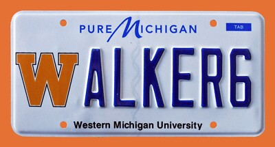 PERSONALIZED COLLEGE AUTO LICENSE PLATE "WALKER 6 " WESTERN MICH ...