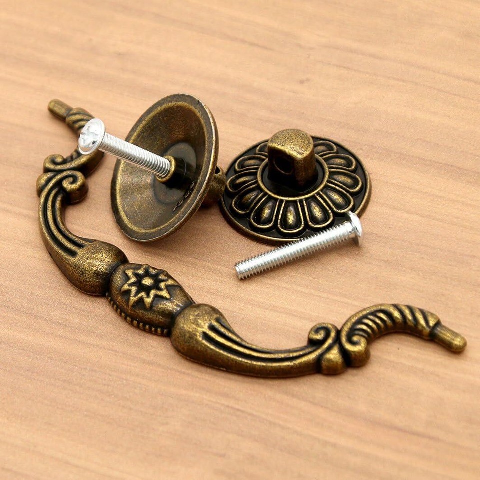 4 PCs Vintage Retro Antique Brass Bail Pull Handle for Wooden Drawer ...