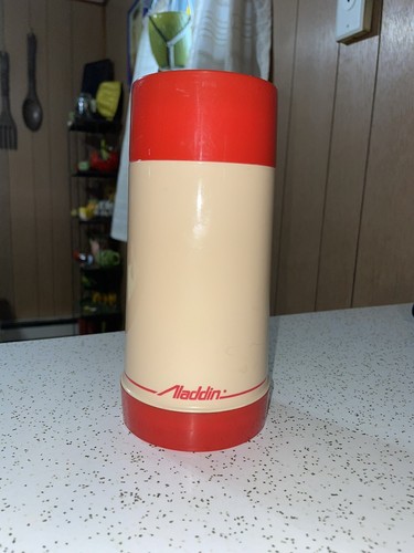 Vintage Aladdin Hot Cold Thermos Bottle Wide Mouth 10oz Tan and Red | eBay
